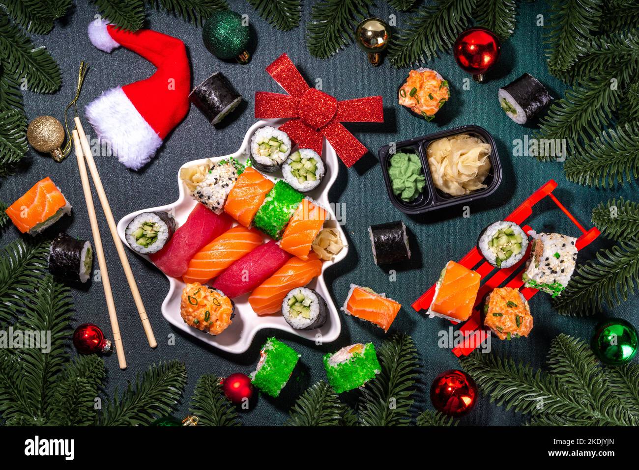 Sushi for Christmas New Year party, winter holiday food delivery menu ...