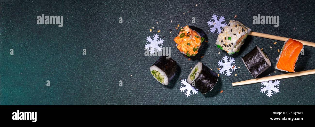 Sushi for Christmas New Year party, winter holiday food delivery menu ...