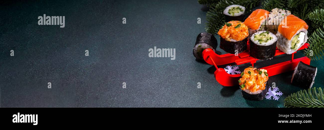 Sushi for Christmas New Year party, winter holiday food delivery menu ...