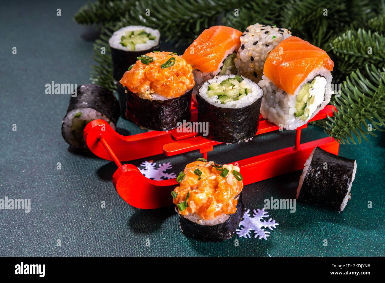 Sushi for Christmas New Year party, winter holiday food delivery menu ...