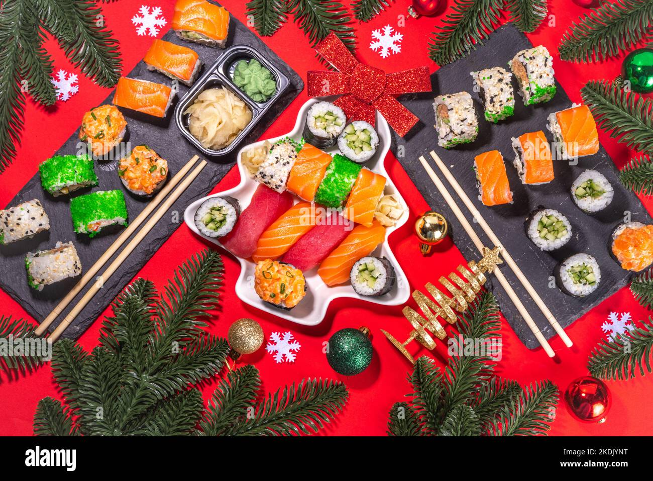 Sushi for Christmas New Year party, winter holiday food delivery menu ...