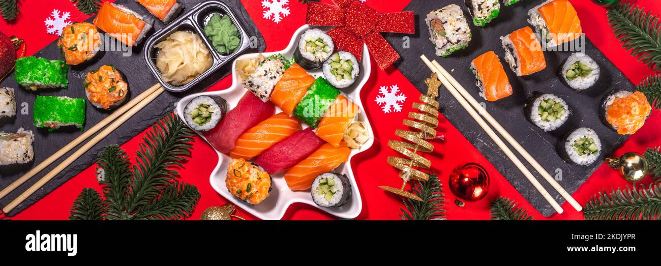 Sushi for Christmas New Year party, winter holiday food delivery menu ...
