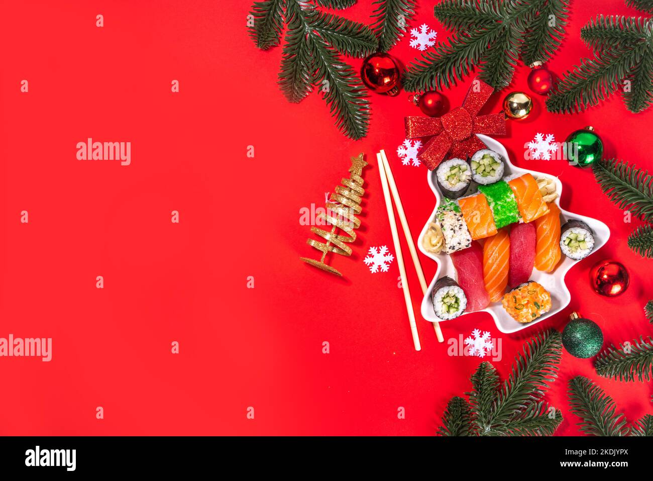 Sushi for Christmas New Year party, winter holiday food delivery menu ...