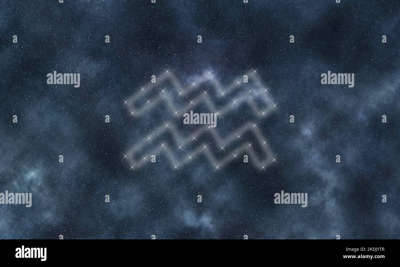 Aquarius zodiac sign, night sky, Aquarius symbol Stock Photo - Alamy