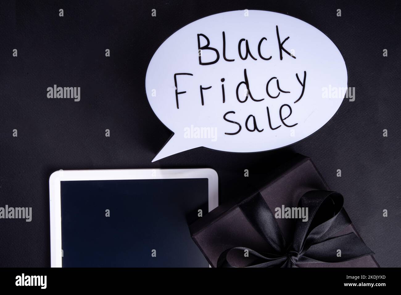 Black friday sale background. Simple black flat lay with sign "Black ...