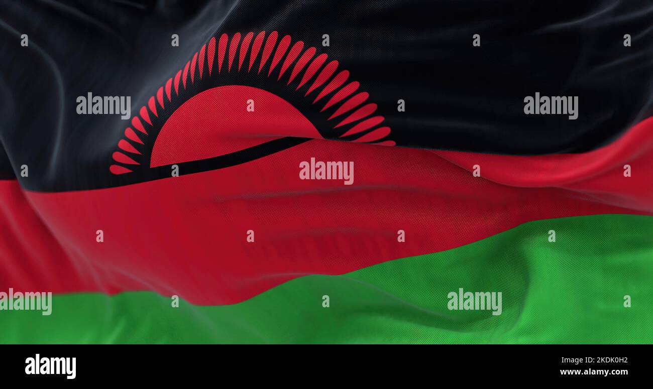 Close Up View Of Malawi National Flag Waving The Republic Of Malawi Is