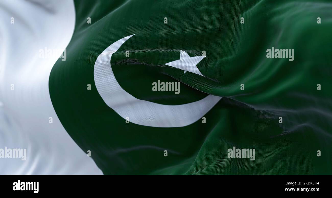 Close-up view of Pakistan National flag waving. The Islamic Republic of ...