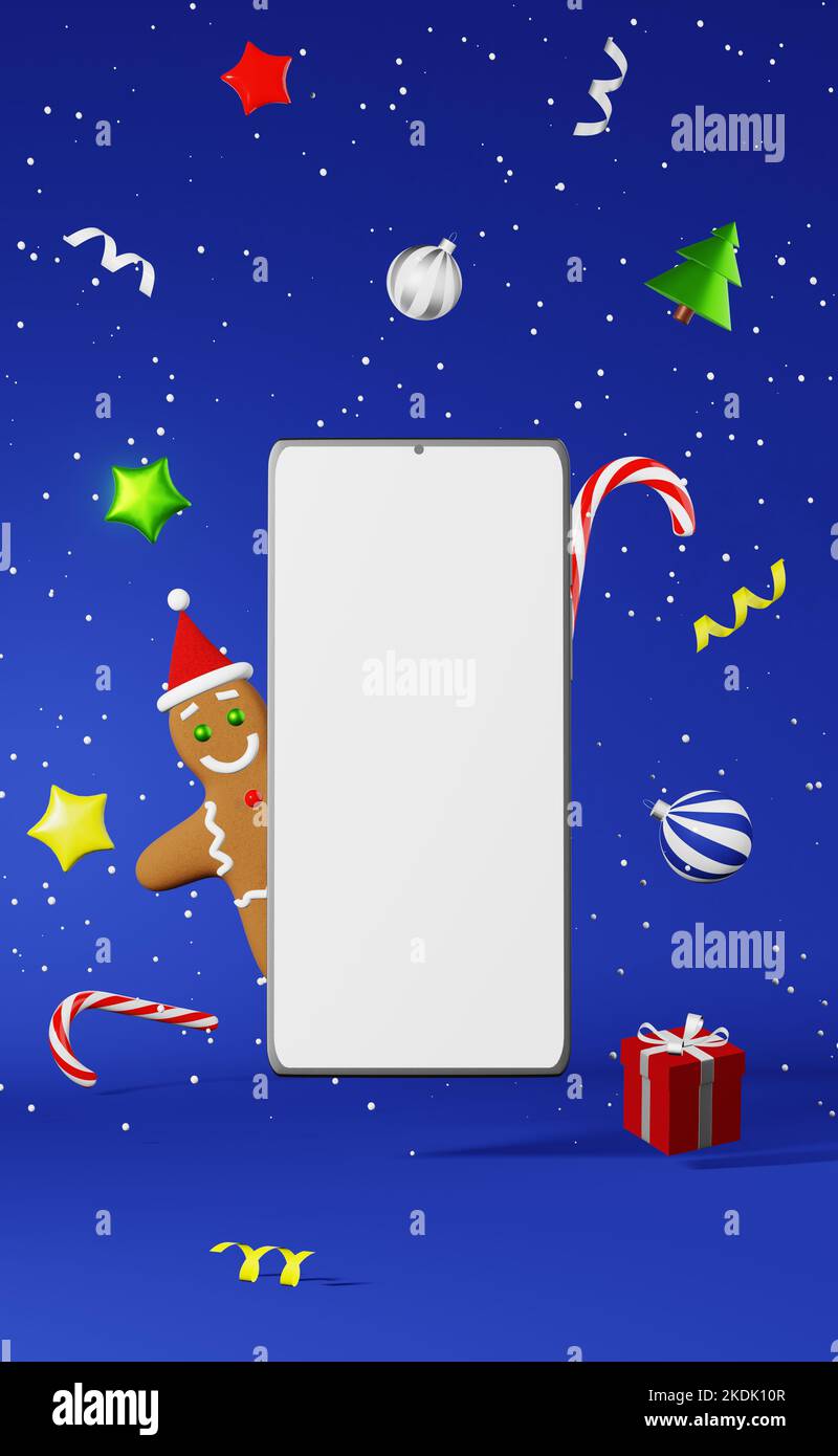 Smartphone mockup Christmas cookie Gingerbread man Santa hat levitating ...