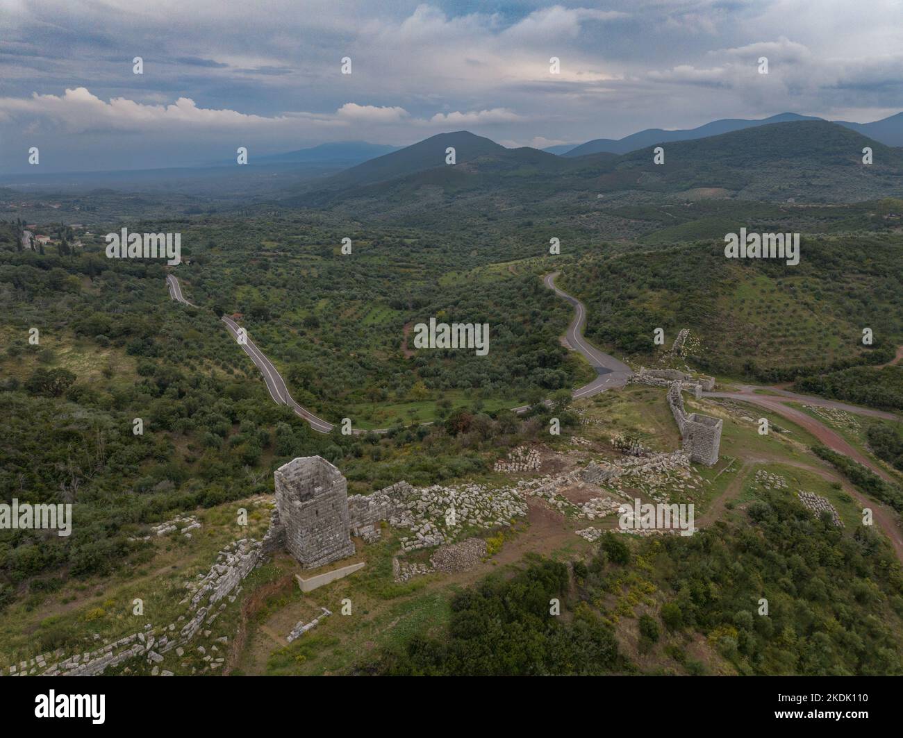 Aerial view of the walls and towers and Arcadian gate of ancient ...