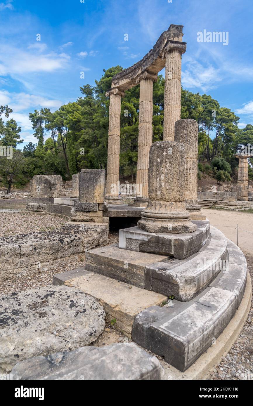 Aerial view of Olympia archeology park in Greece site of the Ancient ...