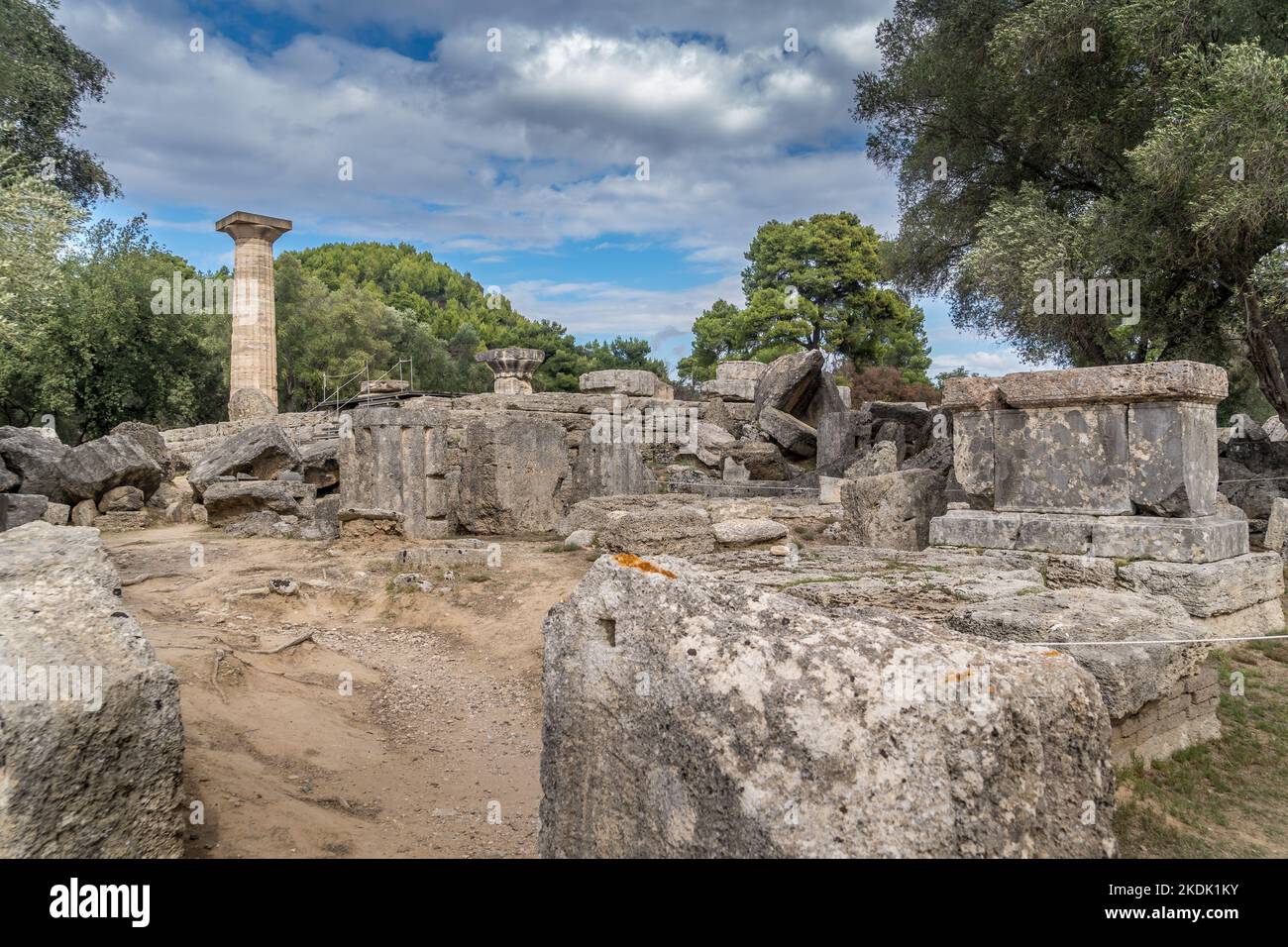 Aerial view of Olympia archeology park in Greece site of the Ancient ...