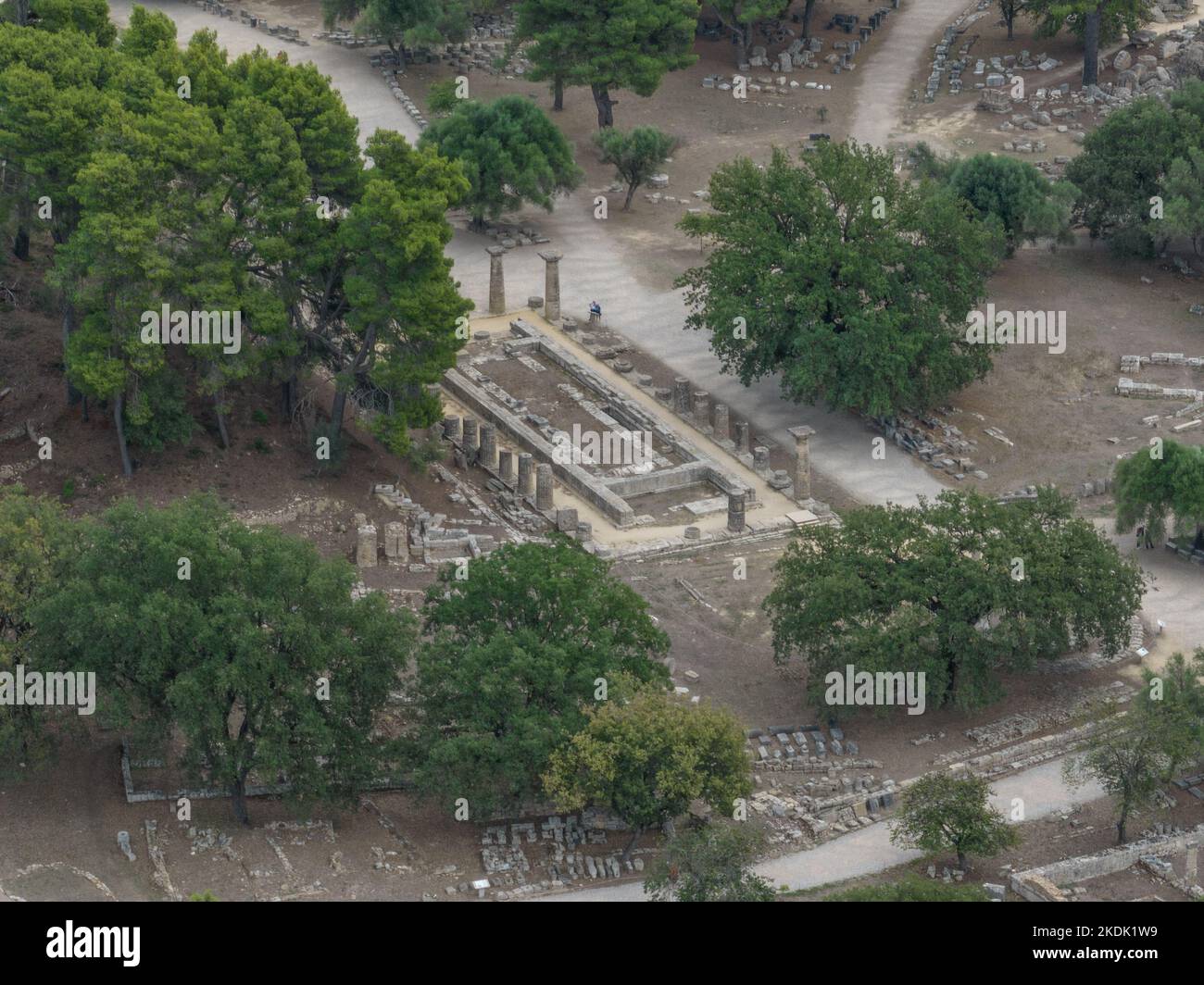 Aerial view of Olympia archeology park in Greece site of the Ancient ...