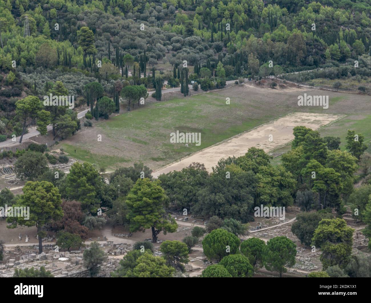 Aerial view of Olympia archeology park in Greece site of the Ancient ...