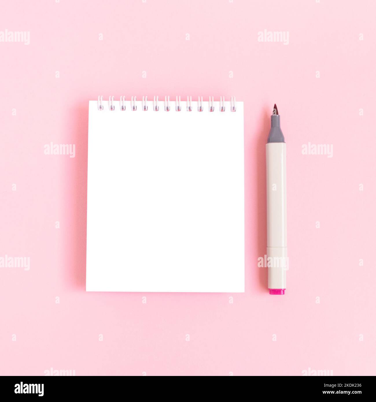 Clean notepad mockup and felt tip pen on a pink pastel background ...