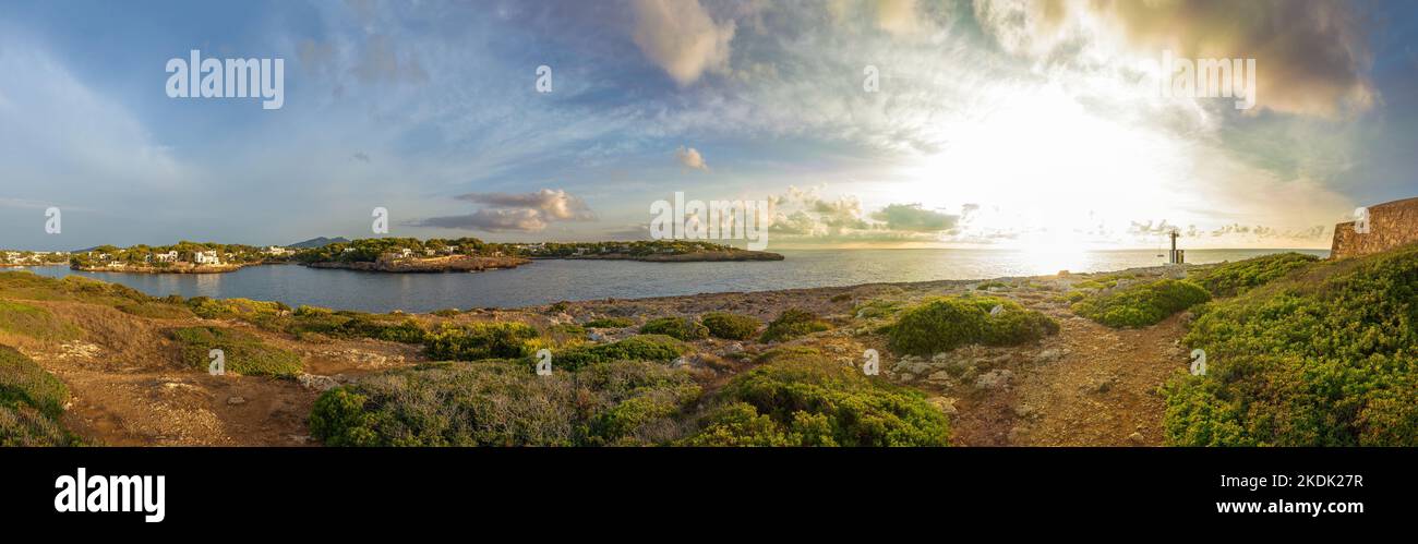 panoramic view sunrise marina mediterranean sea, mallorca balearis ...