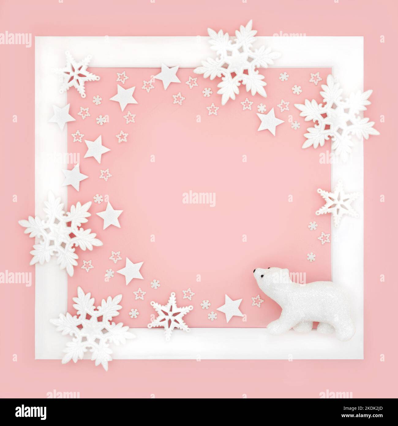 Christmas magical background with polar bear, snowflakes and stars. Fun ...