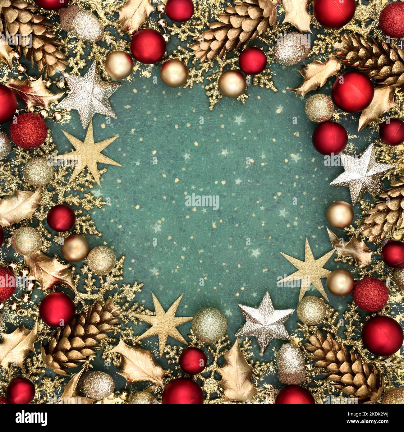 Christmas abstract gold and red tree bauble decorations background ...
