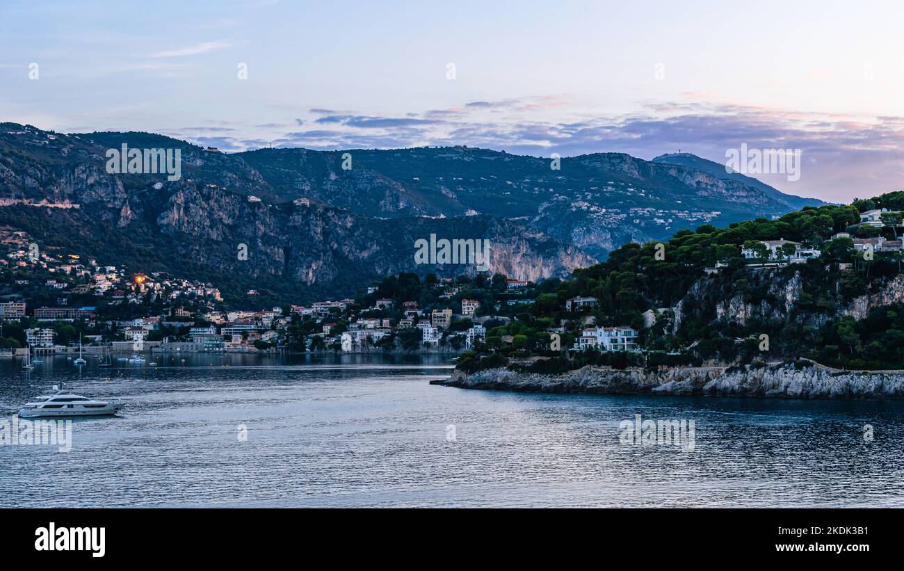 Sunrise over Harbor and Bay of Villefranche-sur-Mer, French Riviera ...