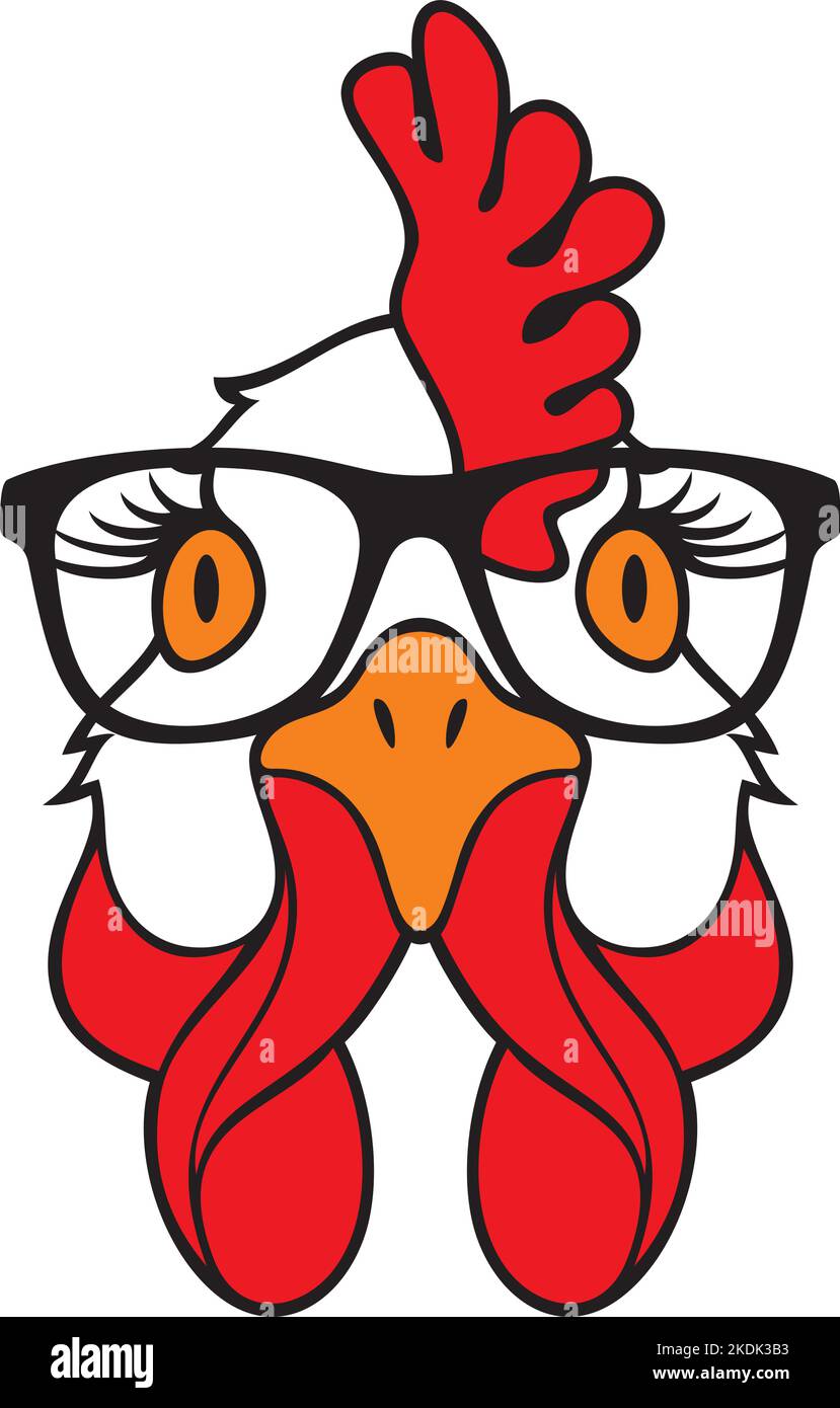 Chicken Face with Eyeglasses Color Vector Illustration Stock Vector ...
