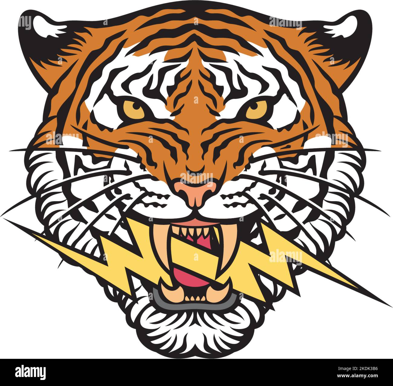 Tiger Face and Lightning Bolt Color Vector Illustration Stock Vector ...