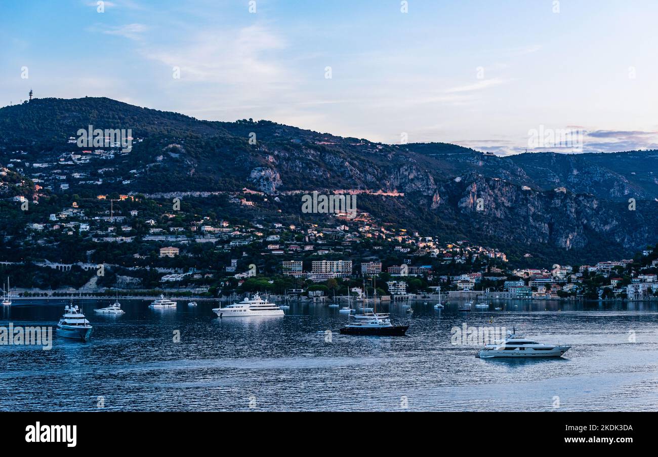Sunrise over Harbor and Bay of Villefranche-sur-Mer, French Riviera ...