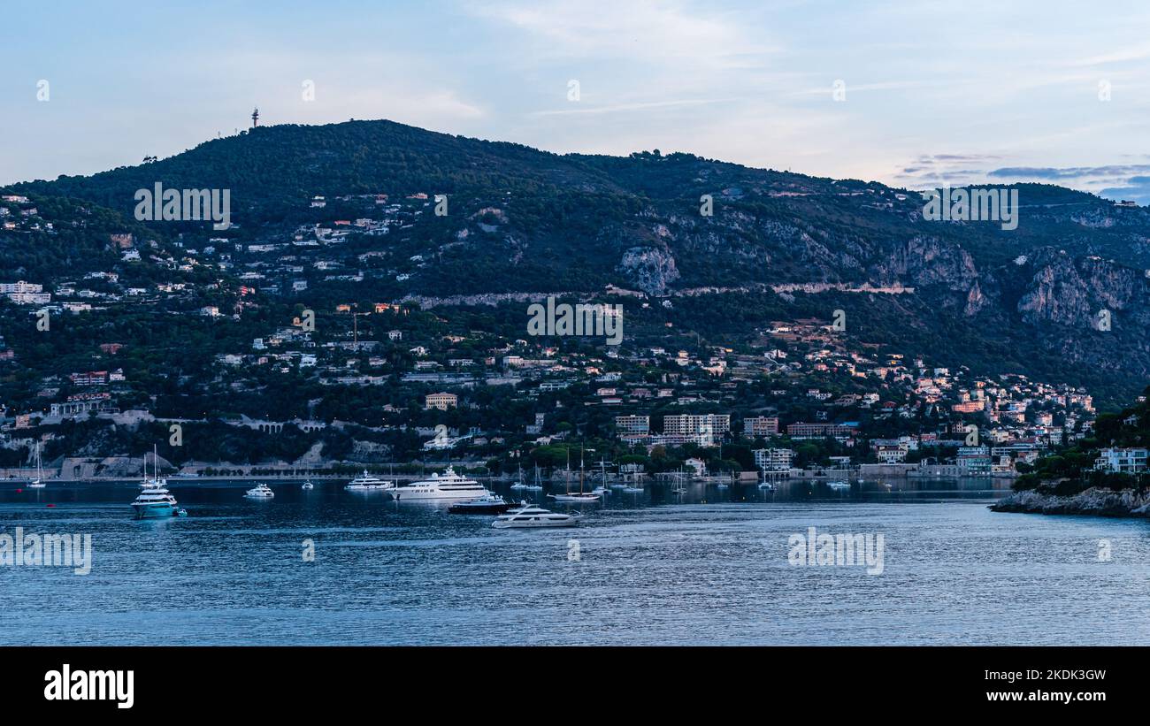 Sunrise over Harbor and Bay of Villefranche-sur-Mer, French Riviera ...