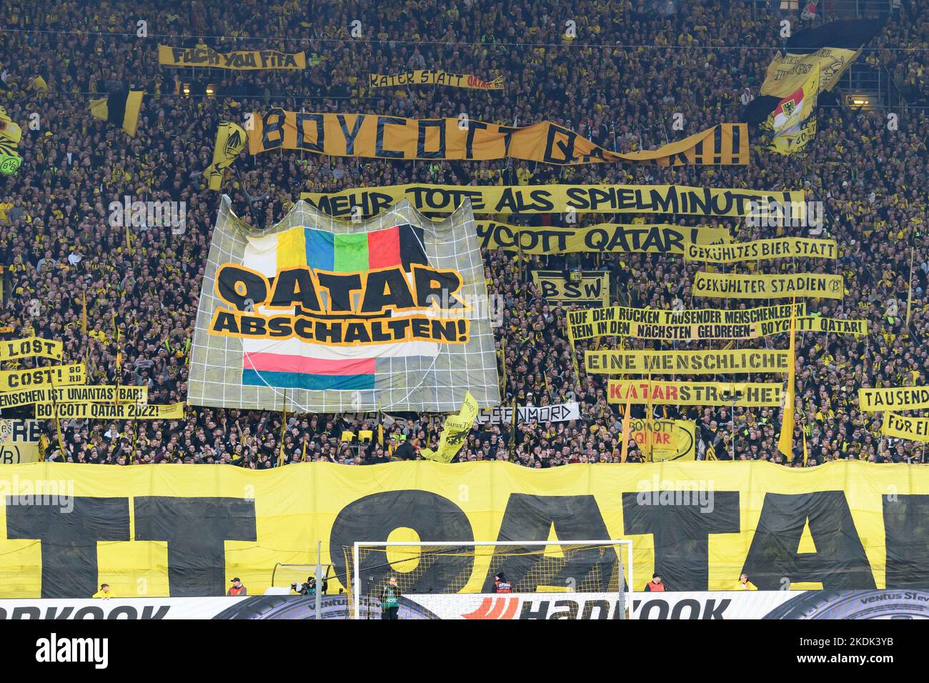 Dortmund fans on the southern stands protest versus the World Cup in ...