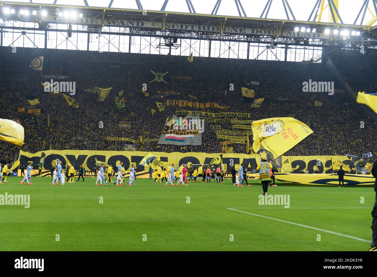 Dortmund fans on the southern stands protest versus the World Cup in ...