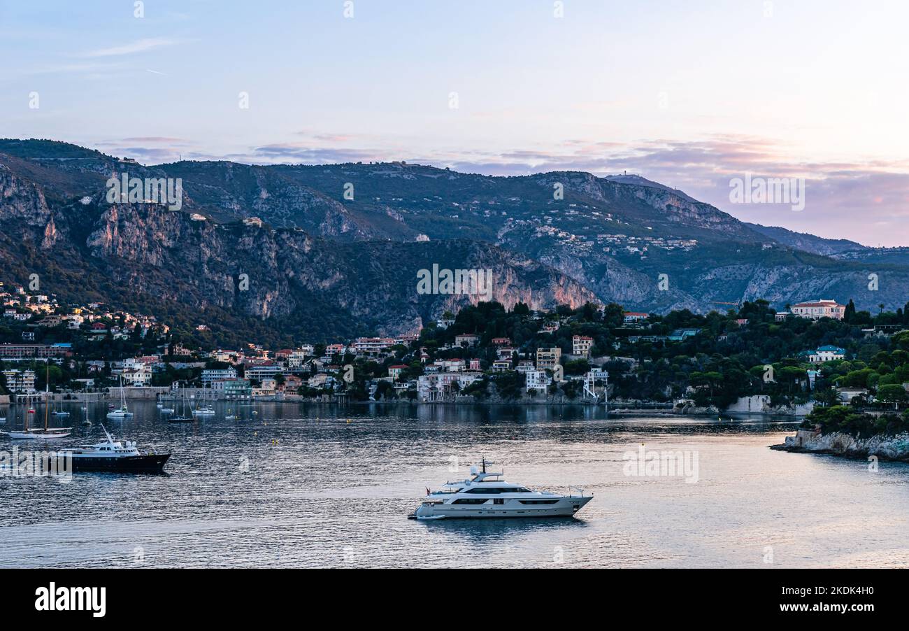 Sunrise over Harbor and Bay of Villefranche-sur-Mer, French Riviera ...