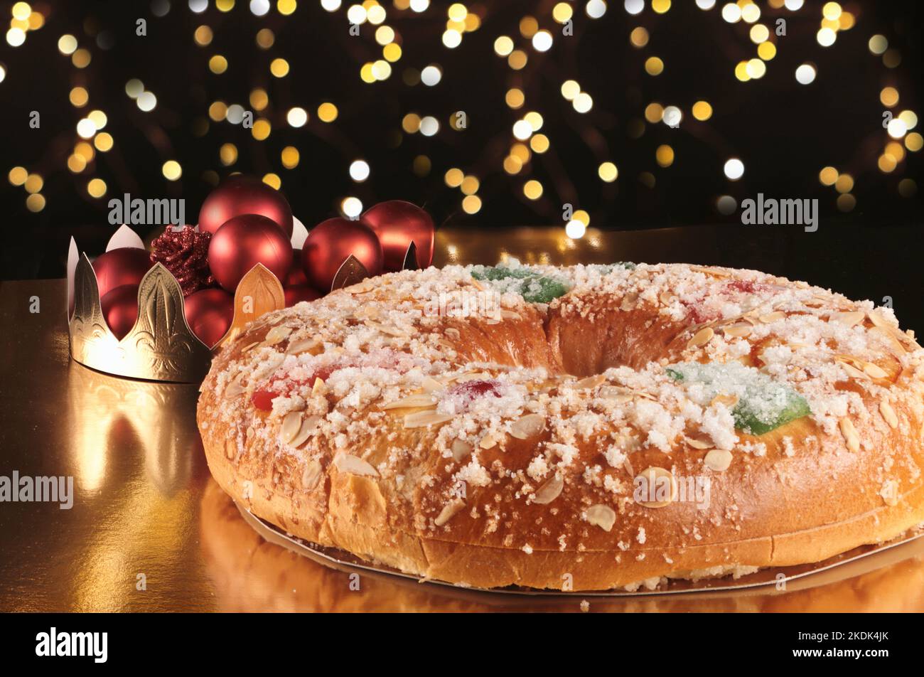 delicious spanish sweet roscon de reyes (Epiphany cake) with christmas ...