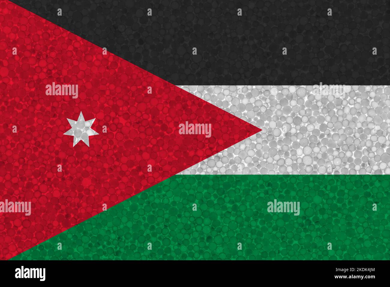 Flag of Jordan on styrofoam texture. national flag painted on the ...