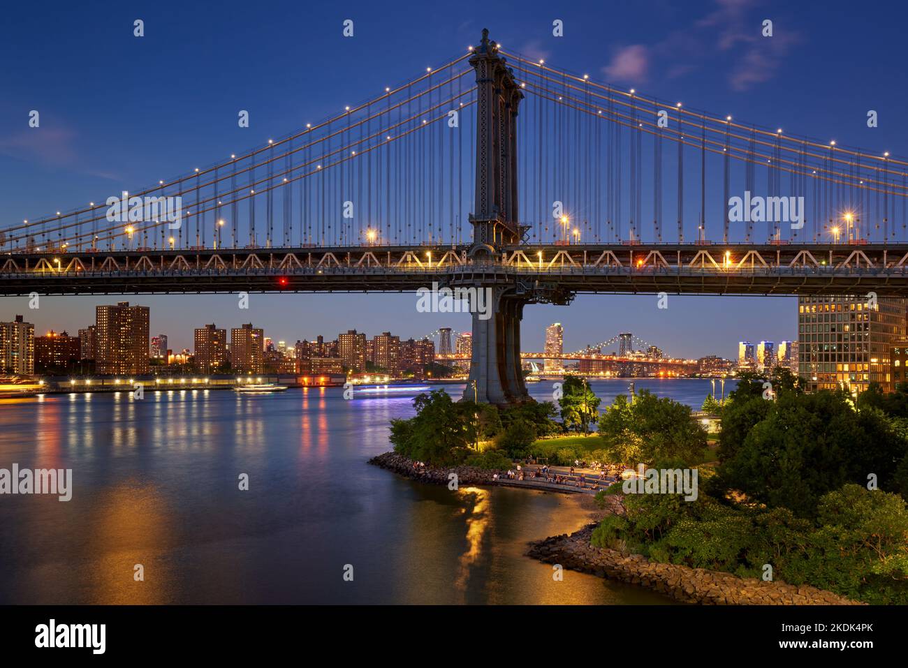 Evening view of the Manhattan Bridge on the Broooklyn side (DUMBO), New ...