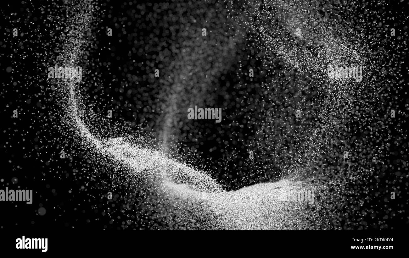 3D rendering of cluster of dust particles or debris on black background ...