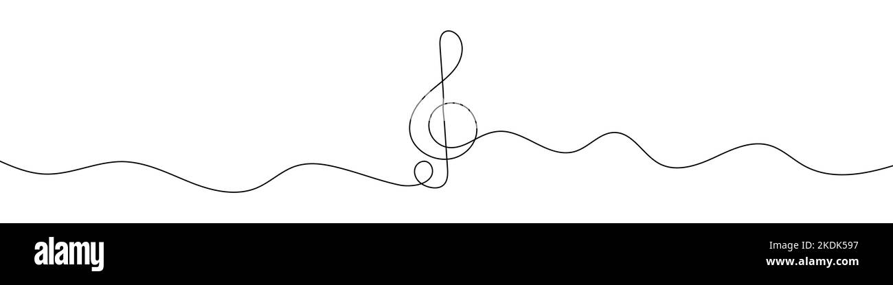 Continuous line drawing of treble clef. Music note one line icon. One ...