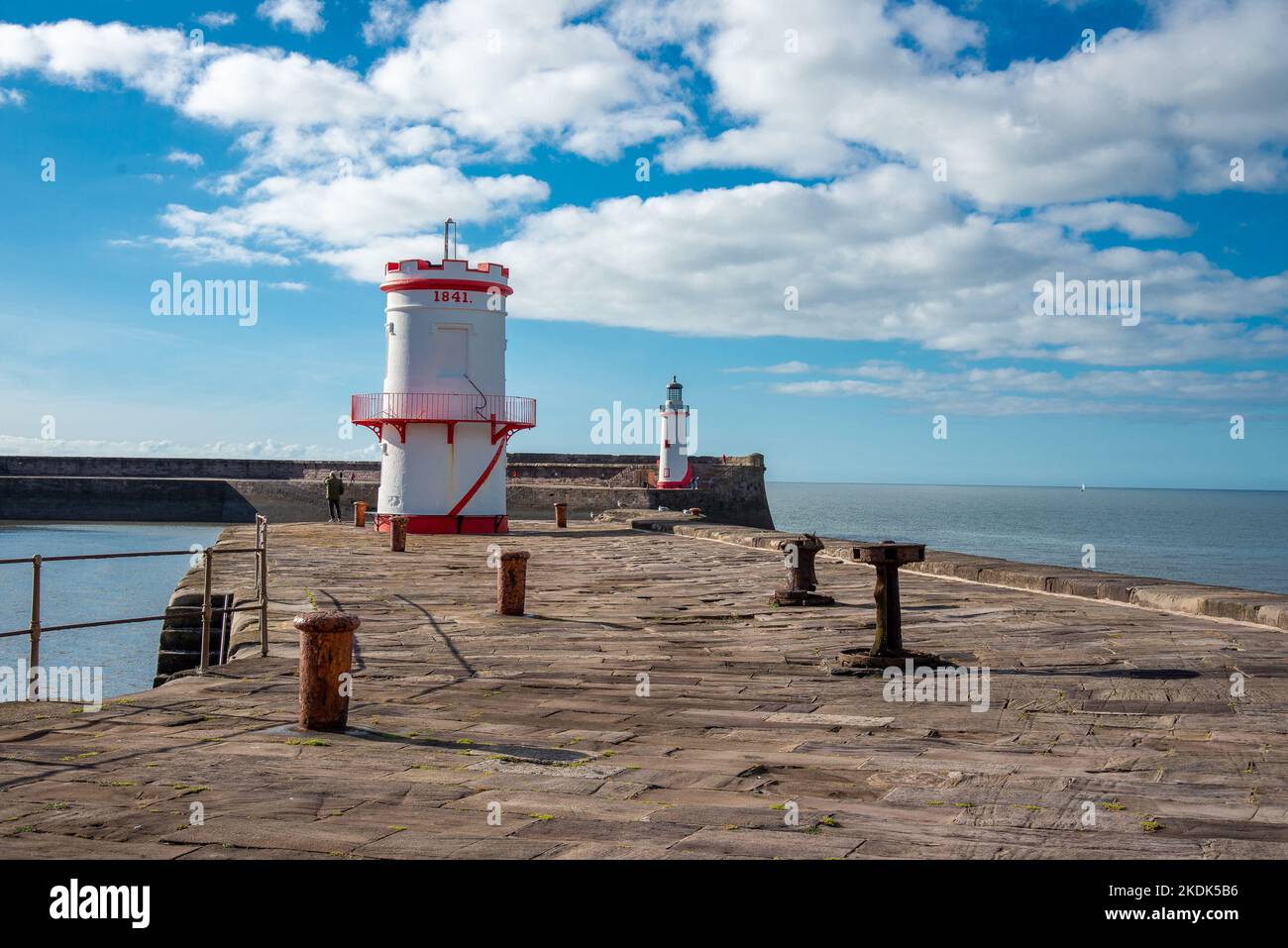 North Pier lighthouse and West Pier lighthouse, Whitehaven, Cumbria, UK ...