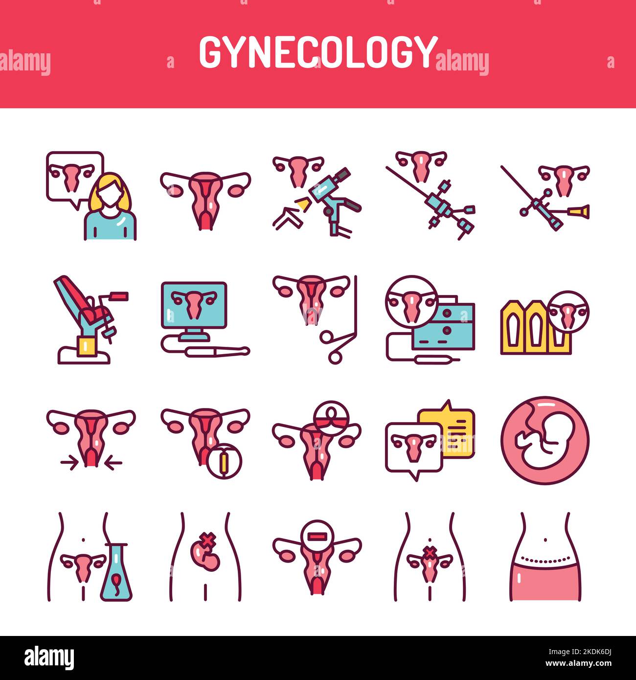 Gynecology color line icons set. Isolated vector element Stock Vector ...