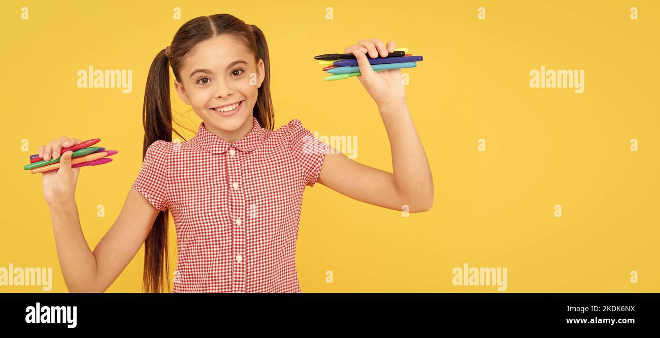 smiling child ready to draw picture. office supplies for school ...
