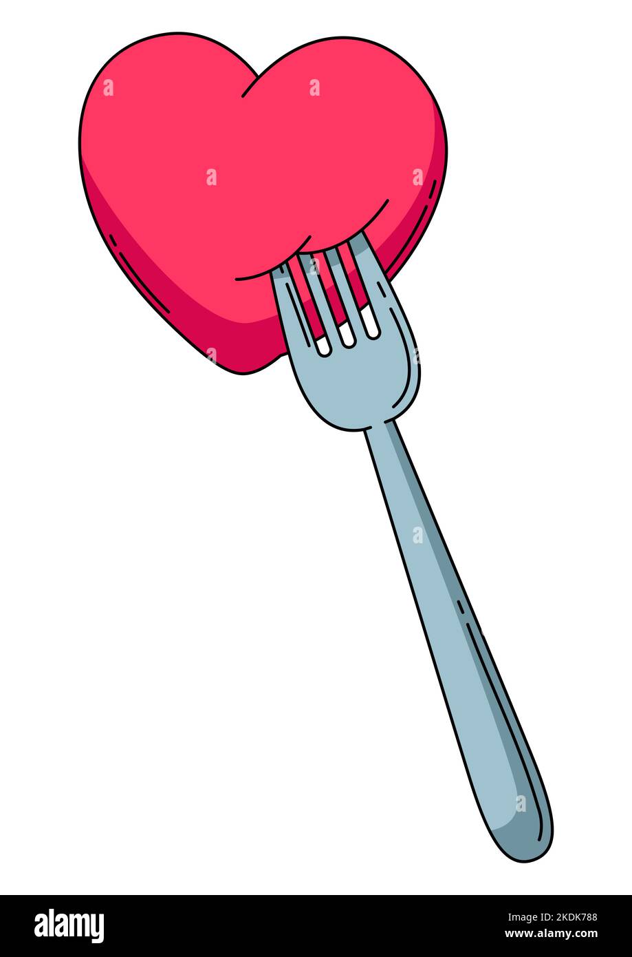 Happy Valentine Day illustration of heart on fork. Holiday romantic ...