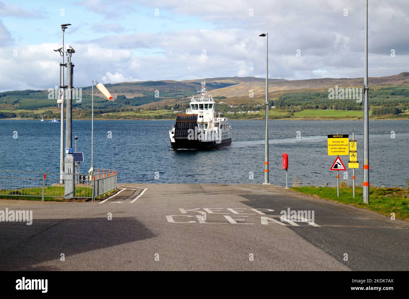 A Caledonian MacBrayne ferry from Lochaline approaching the slipway at ...