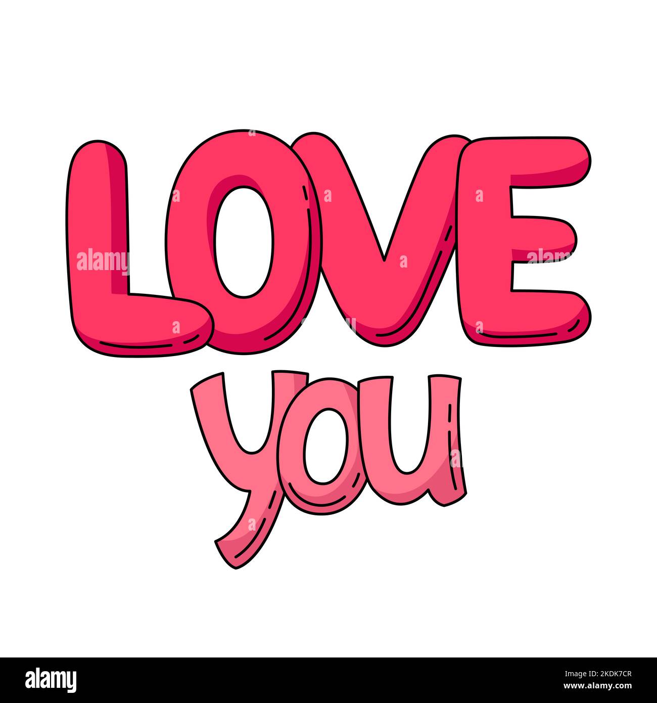 Happy Valentine Day illustration of text love you. Holiday romantic ...