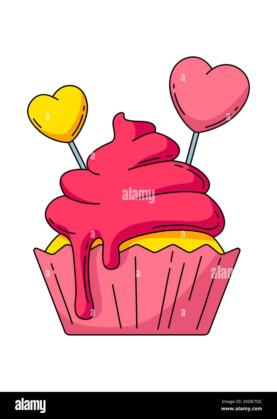 Happy Valentine Day illustration of cupcake with hearts. Holiday ...