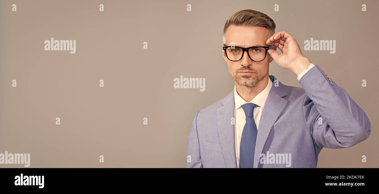 Man face portrait, banner with copy space. optical eyecare. guy look ...