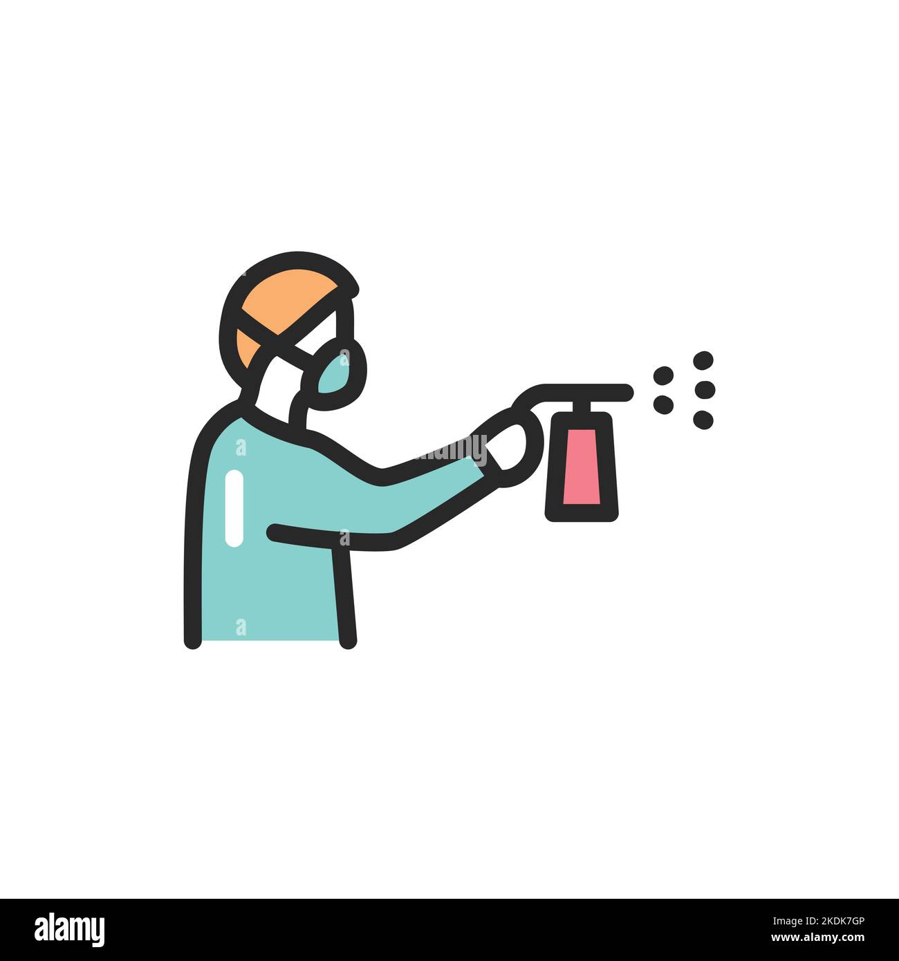 Man hold antiseptic product color line icon. Isolated vector element ...