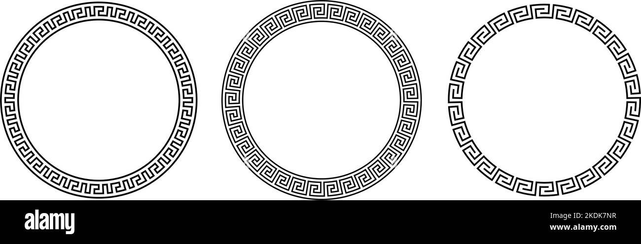 Greek ornament circle frame set. Meander round patterns collection ...