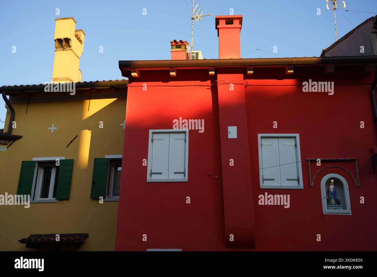 Typical colorful houses of Caorle, in Venice province, Veneto, Italy ...