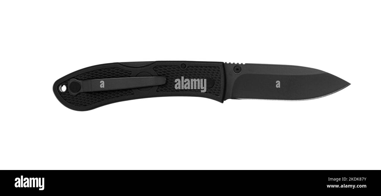 Pocket folding knife isolate on white background. Compact metal sharp ...