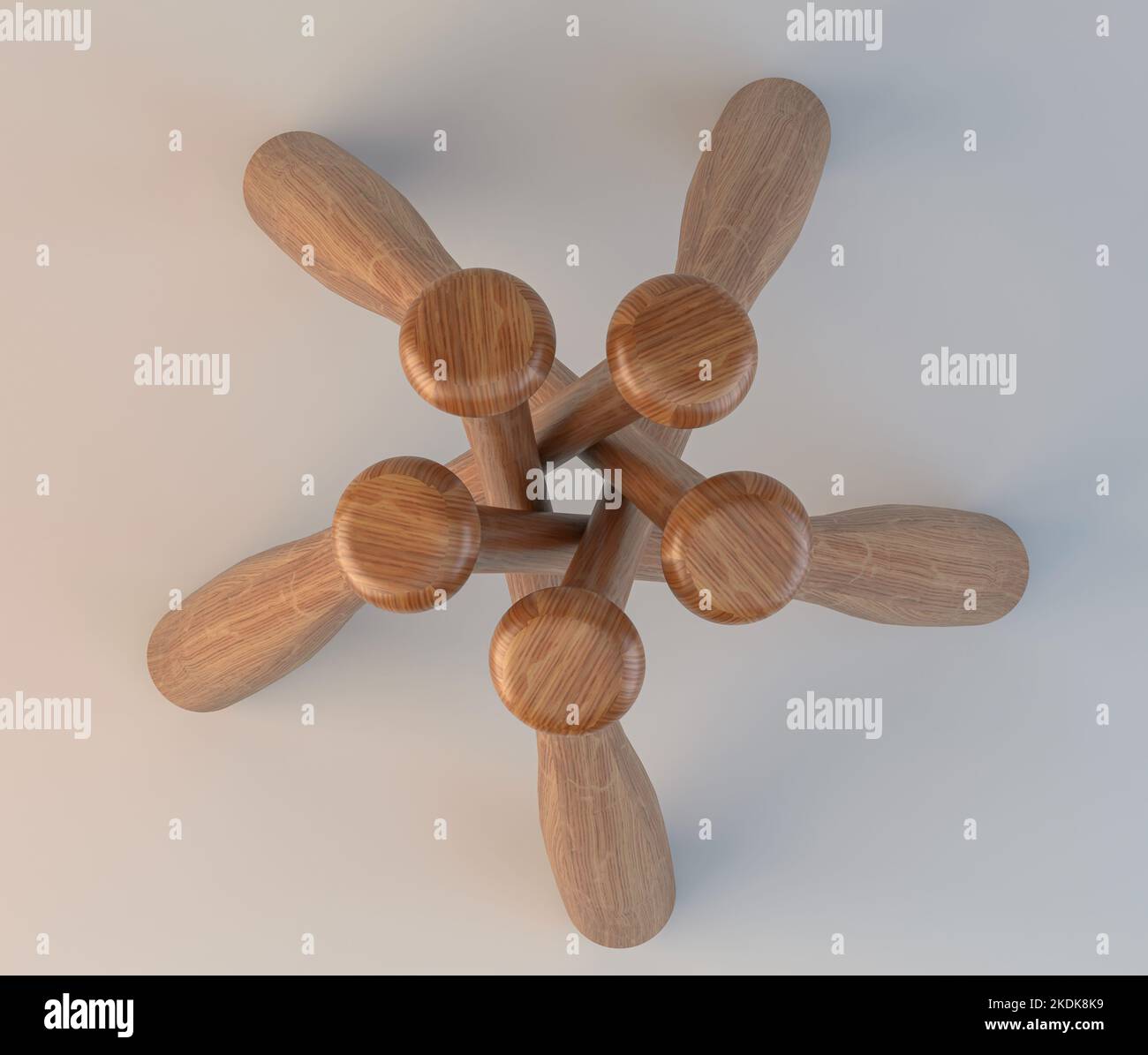 A circular array of wooden baseball bats on an isolated white ...
