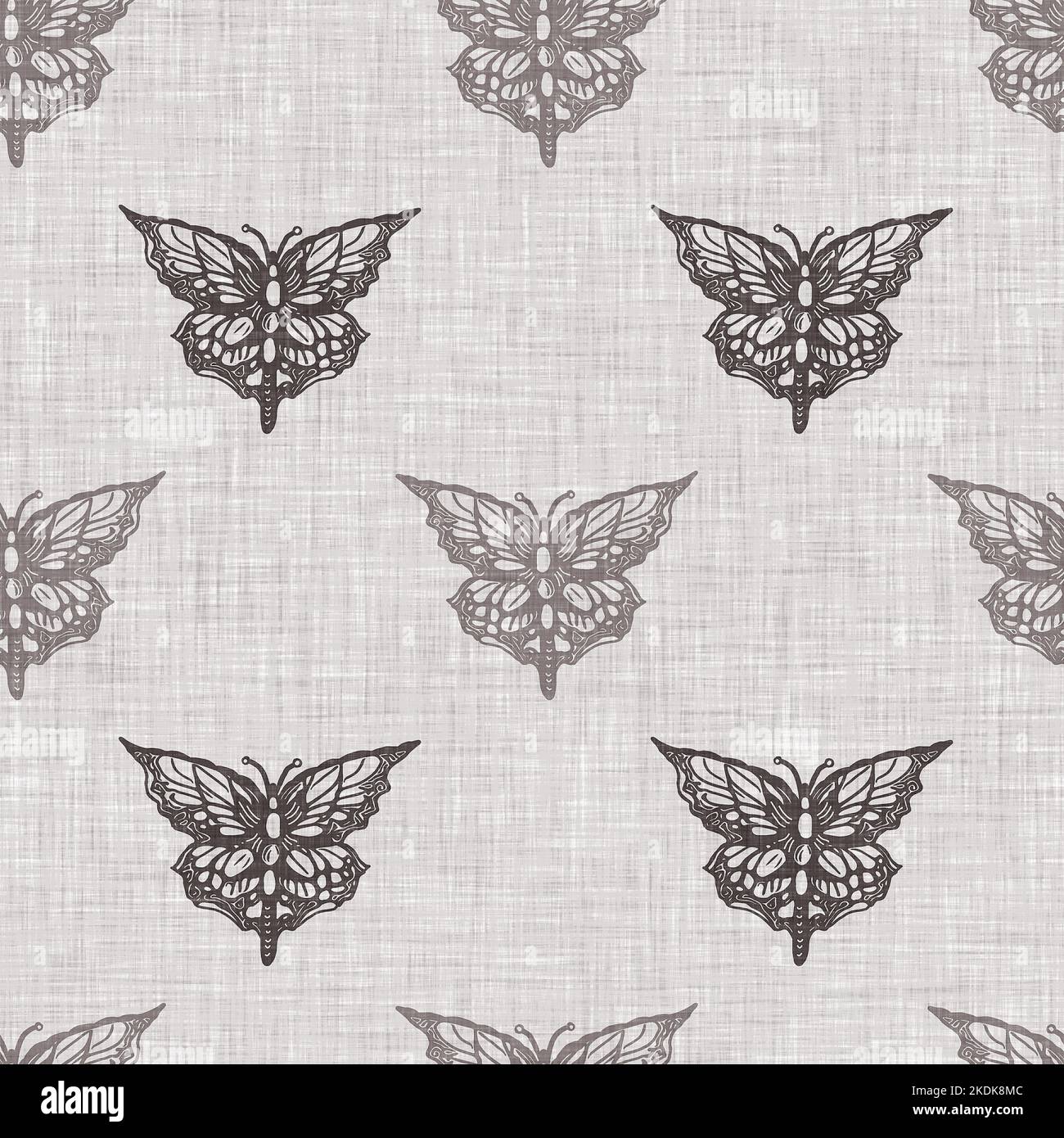 Farmhouse grey butterfly seamless pattern. Rustic French wildlife for ...