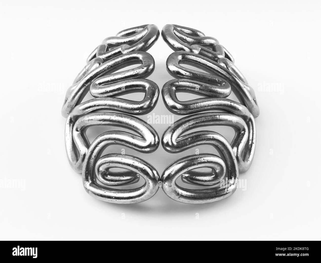 A metal casting depicting a stylized brain on an isolated background ...