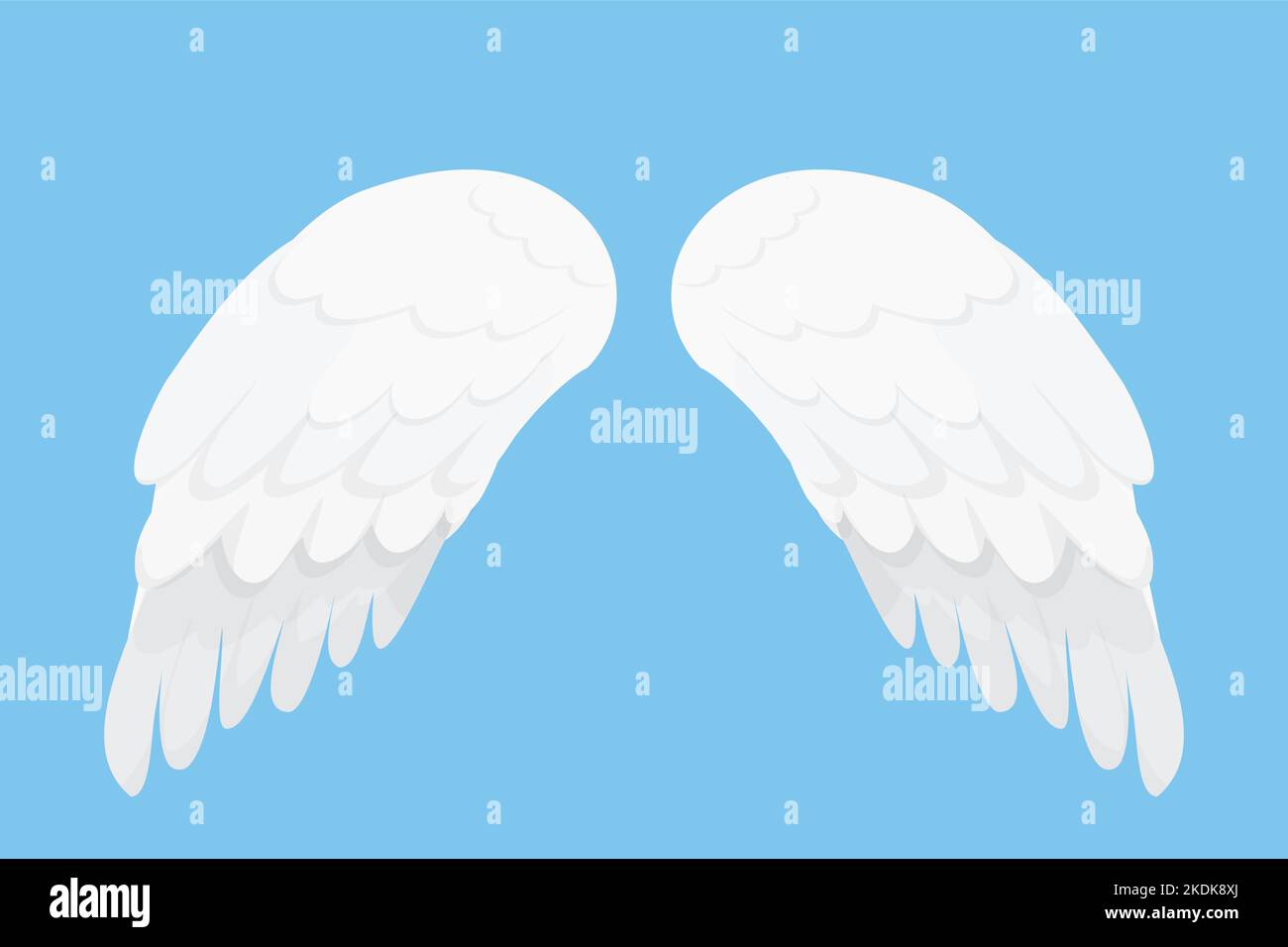 Angel wings white in cartoon style isolated on blue background, design element for decoration ...